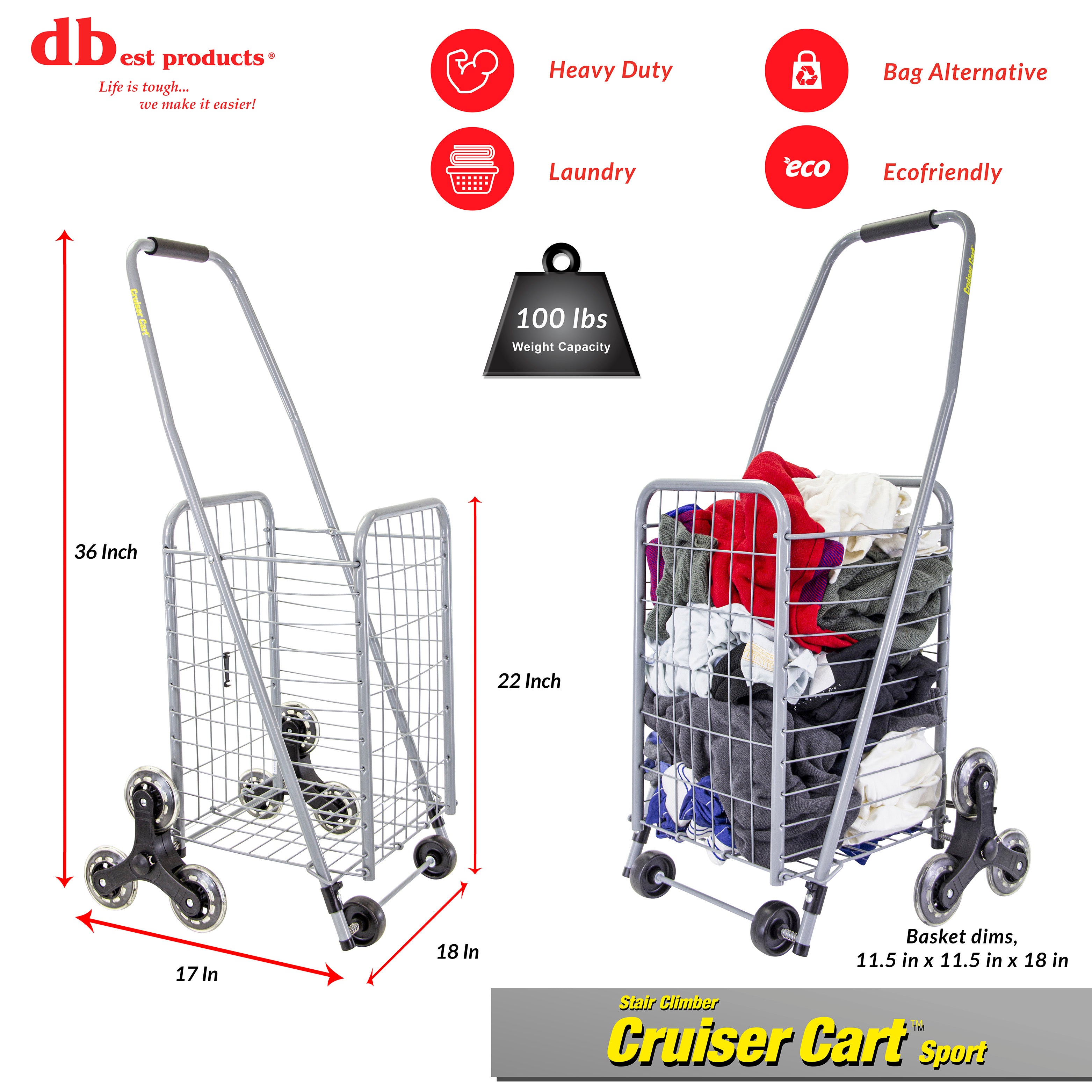 dbest products Stair Climber Cruiser Cart Sport Shopping Grocery Rolli ...
