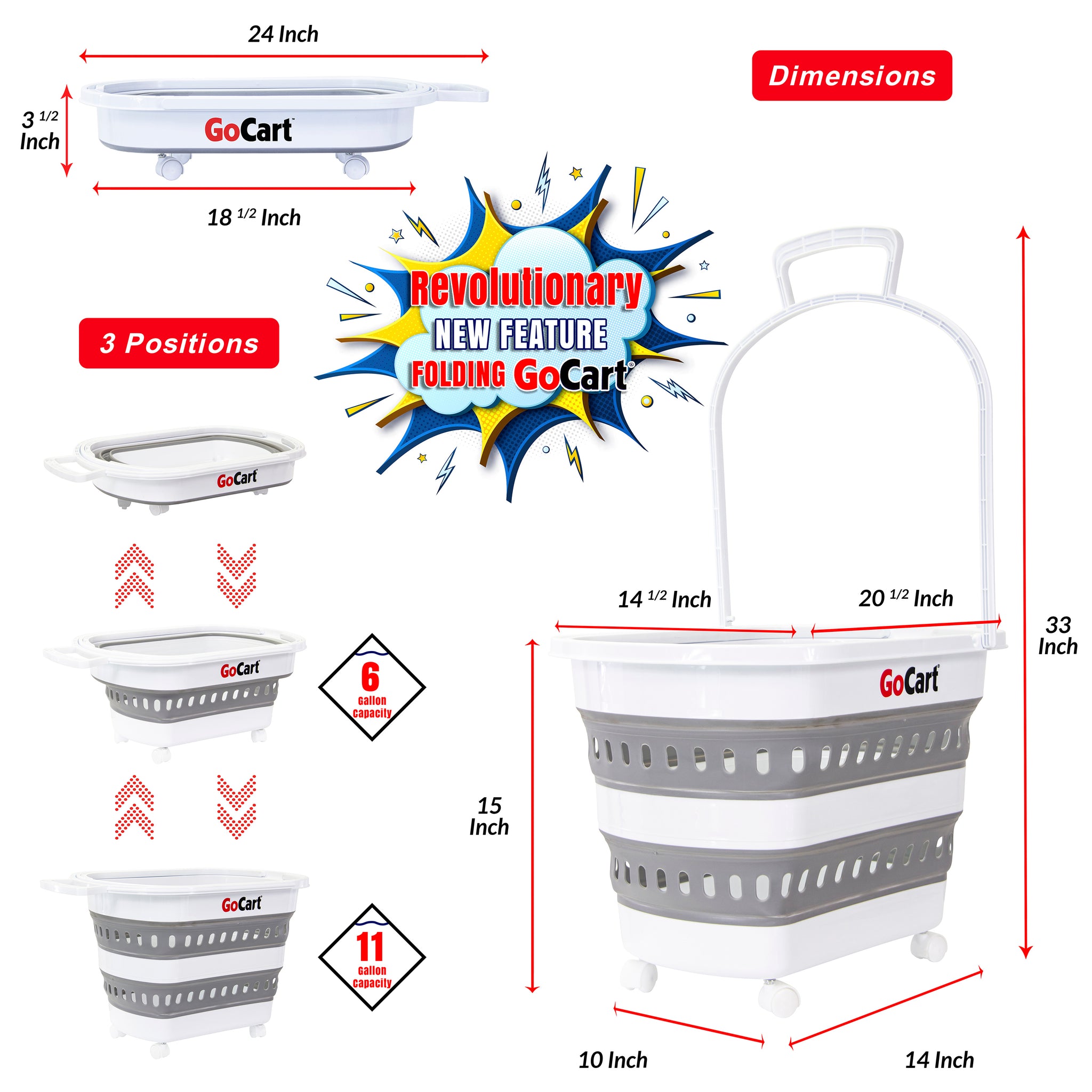 Folding GoCart Collapsible laundry basket on Wheels Grocery Cart Shopp ...