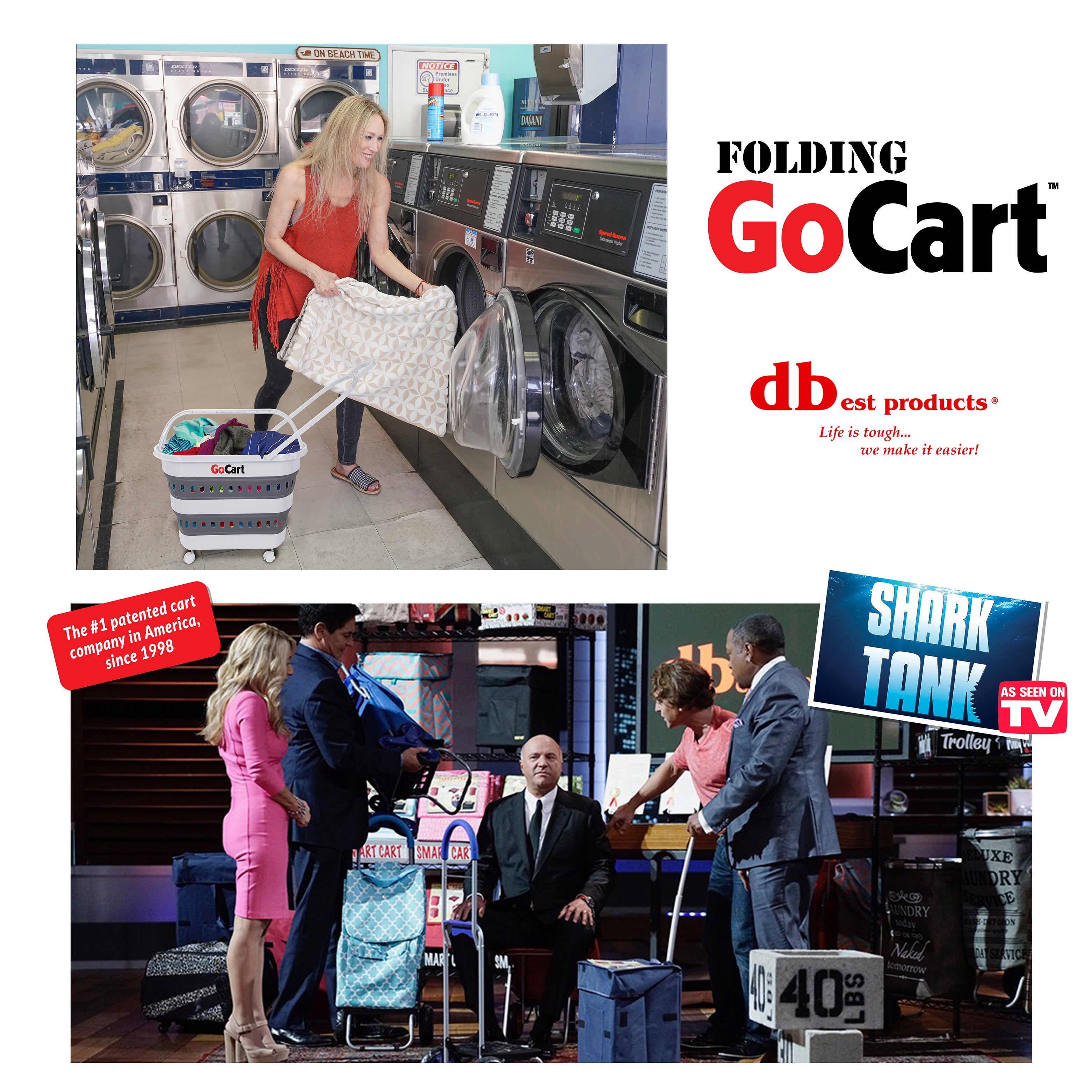 Folding GoCart Collapsible laundry basket on Wheels Grocery Cart Shopp ...