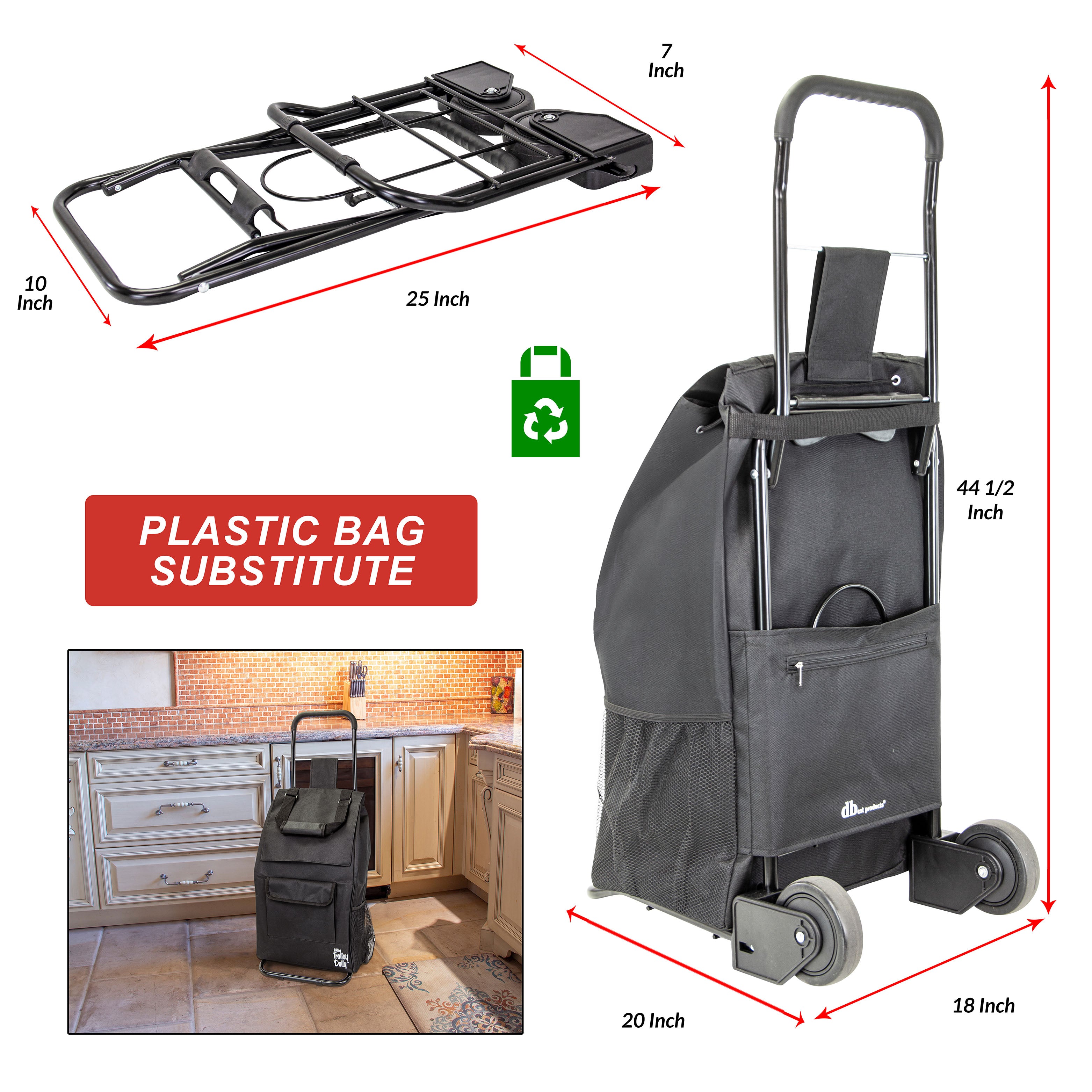 Trolley Dolly Compact , Black Foldable Shopping cart for Groceries wit ...