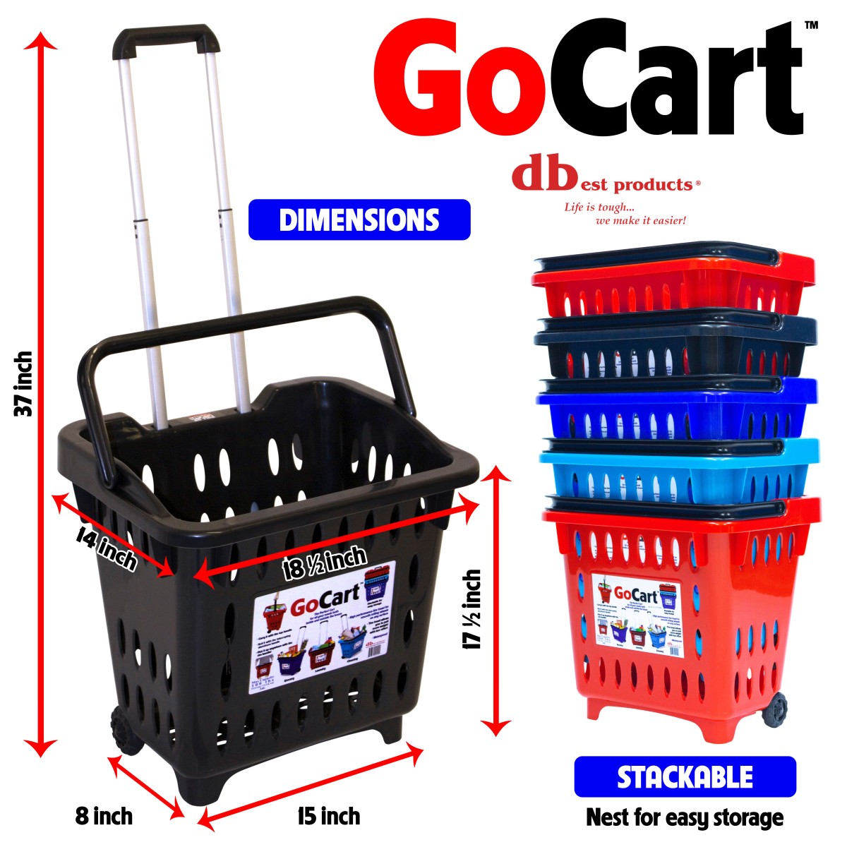 dbest products GoCart®, Grocery Cart Shopping Laundry Basket on Wheels ...