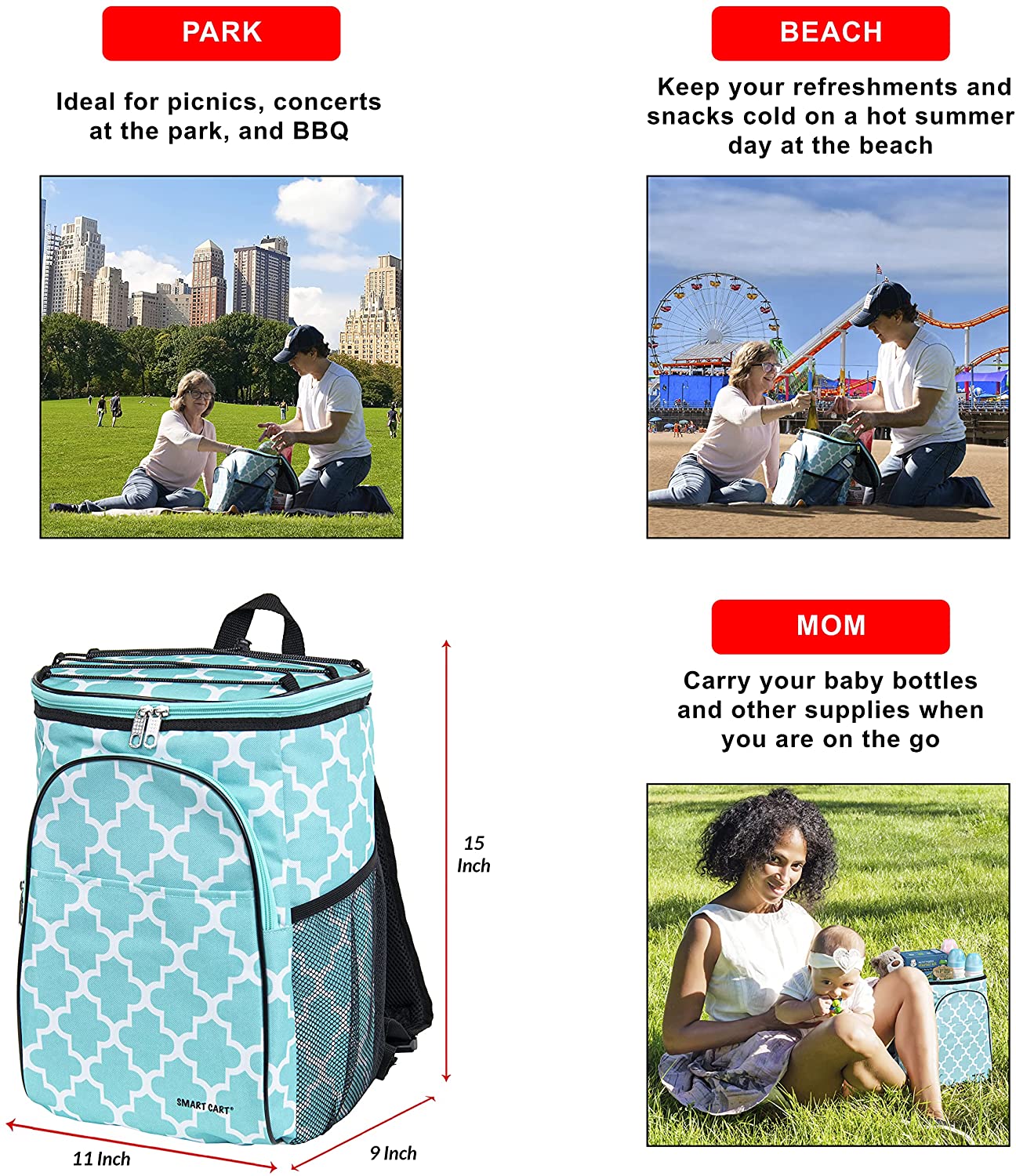 Ultra Compact Cooler Smart Cart Backpack, Moroccan Tile - dbest products