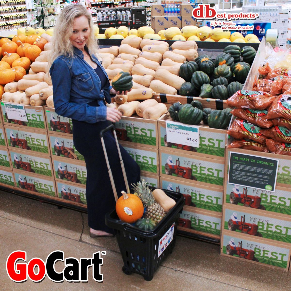 dbest products GoCart®, Grocery Cart Shopping Laundry Basket on Wheels ...